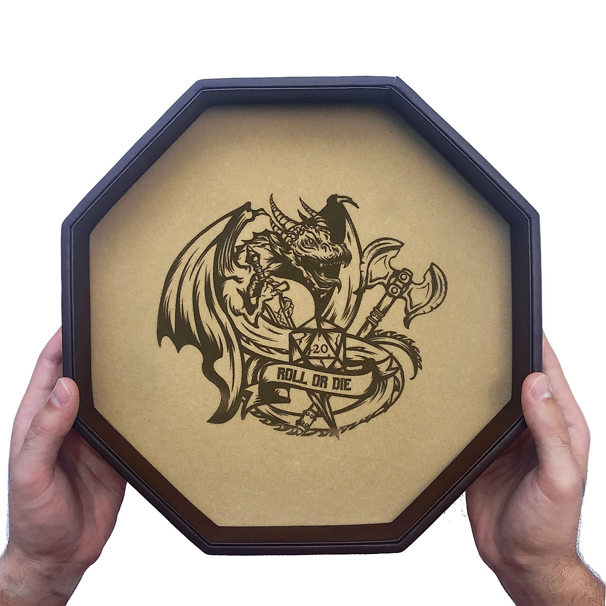 Fantasydice - ROLL OR DIE- Dice Tray - 11.5" Octagon - for Dice, Board Games, Tabletop RPGs Like D&D (DND) 3.5 and 5e, Call of Cthulhu, Pathfinder,Shadowrun and Other Roleplaying Games
