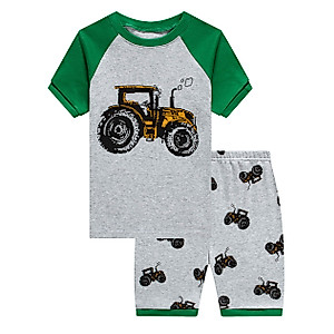 Family Feeling Tractor Little Boys Short Sleeve Pajamas Sets 100% Cotton Summer Pyjamas Kids Pjs Size 4T Tractor
