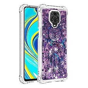 COTDINFORCA Compatible with Redmi Note 9S Case Glitter Cute for Girls Women Liquid Floating Quicksand Shockproof Protective Silicone Case for Xiaomi Redmi Note 9S / Redmi Note 9 Pro Dreamcatcher YB