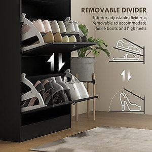 HOMCOM Narrow Shoe Storage Cabinet for Entryway with 3 Flip Drawers and Adjustable Shelves, Shoe Rack Organizer for 18 Pairs of Shoes, Black