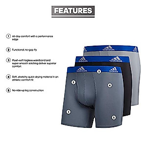adidas Men's Performance Boxer Brief Underwear (3-Pack), Onix Grey/Black/Collegiate Royal Blue, Medium
