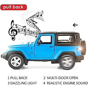 TGRCM-CZ Diecast Model Cars Toy Cars, Wrangler Rubicon1:32 Scale Alloy Pull Back Toy Car with Sound and Light Toy for Girls and Boys Kids Toys (Blue)
