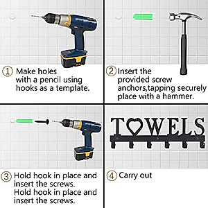 WeeksEight Metal Towel Holder Towel Rack, Wall Mount Towel Hanger Hooks for Bathroom Kitchen Bedroom Hanging Towels Bathrobe Robe (6 Hooks Black)