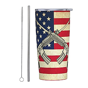 VKKOEWL Flag Of USA With Guns Stainless Steel Insulated Tumbler 20 Oz Travel Water Bottle Coffee Mug Drink Cup With Lid Straw