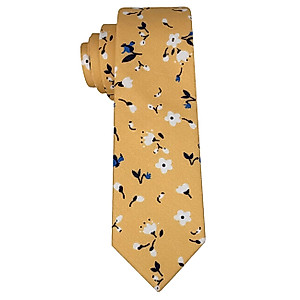 Kebocis Mens Cotton Skinny Tie Floral Ties for Men, Yellow