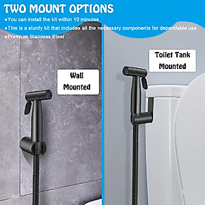 Handheld Bidet Sprayer for Toilet, Stainless Steel Jet Spray Kit for Baby Diaper Cloth and Feminine Wash, Adjustable Water Pressure Control, Easy to Install, Black, BELLEARLY