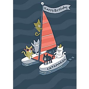 RSVP Birthday Card: Catamaran Cute Funny/Humorous Cat,Orange,5" x 7",GC-B7256A