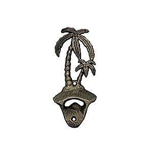 Rustic Gold Cast Iron Wall Mounted Palm Tree Bottle Opener 6" - Coastal Home De