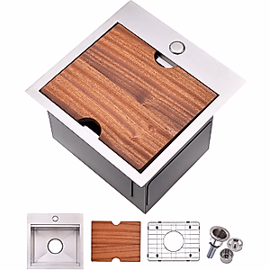 Bar Sink Drop In-VALISY 15x15 Inch Kitchen Sink Stainless Steel Square Small Topmount Workstation Kitchen Bar Sink，Single Bowl Kitchen Sink for Office Laundry Wet Bar Prep RV Outdoor Yard