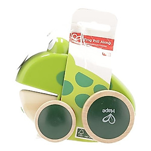 Hape Frog Pull-Along | Wooden Frog Fly Eating Pull Toddler Toy, 4.6 x 3.3 x 3.8 inches, Green