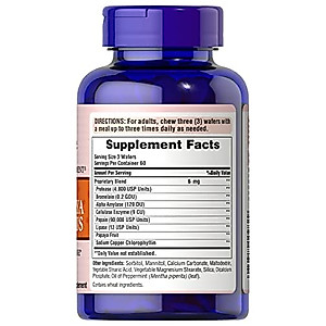 Puritans Pride Chewable Super Papaya Enzyme Plus, 180 Count