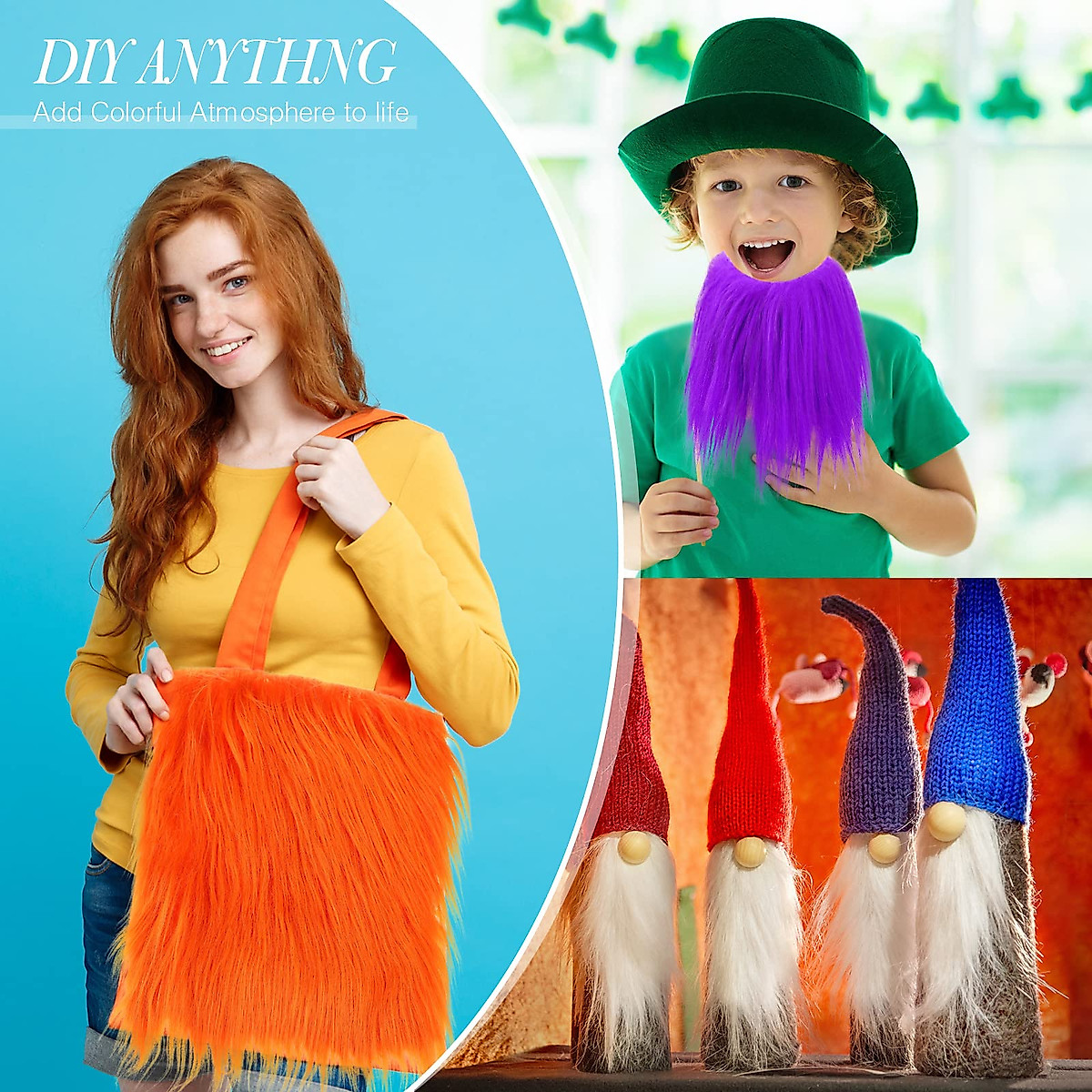 8 Pieces Faux Fox Fur Square Fabric 10 x 10 Inch Shaggy Fur Patches Fabric Cuts Chair Cover Seat Cushion Pad Supplies for DIY Craft (Multi-colored)