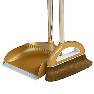 Standing Dustpan And Broom Set, Upgrade Broom And Dustpan Set, Large Size And Stiff Broom Dust Pan With Long Handle, For Home, Indoor, Kitchen Room Lobby Floor Cleaning