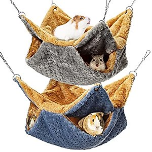 2 Pcs Pet Cage Hammock Soft Plush Bunkbed Hanging Hammock Warm Double Layer Ferret Hammock Small Pet Hammock Accessories for Rat Guinea Pig Sugar Glider Squirrel (Blue, Gray, Soft Style)