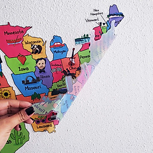 Map of The USA Adhesive Wall Decals - Wall Décor Stickers for Kids & Toddlers Include United States Map and Country - Reusable Wall Decor for Bedroom, Living Room, Nursery, Classroom