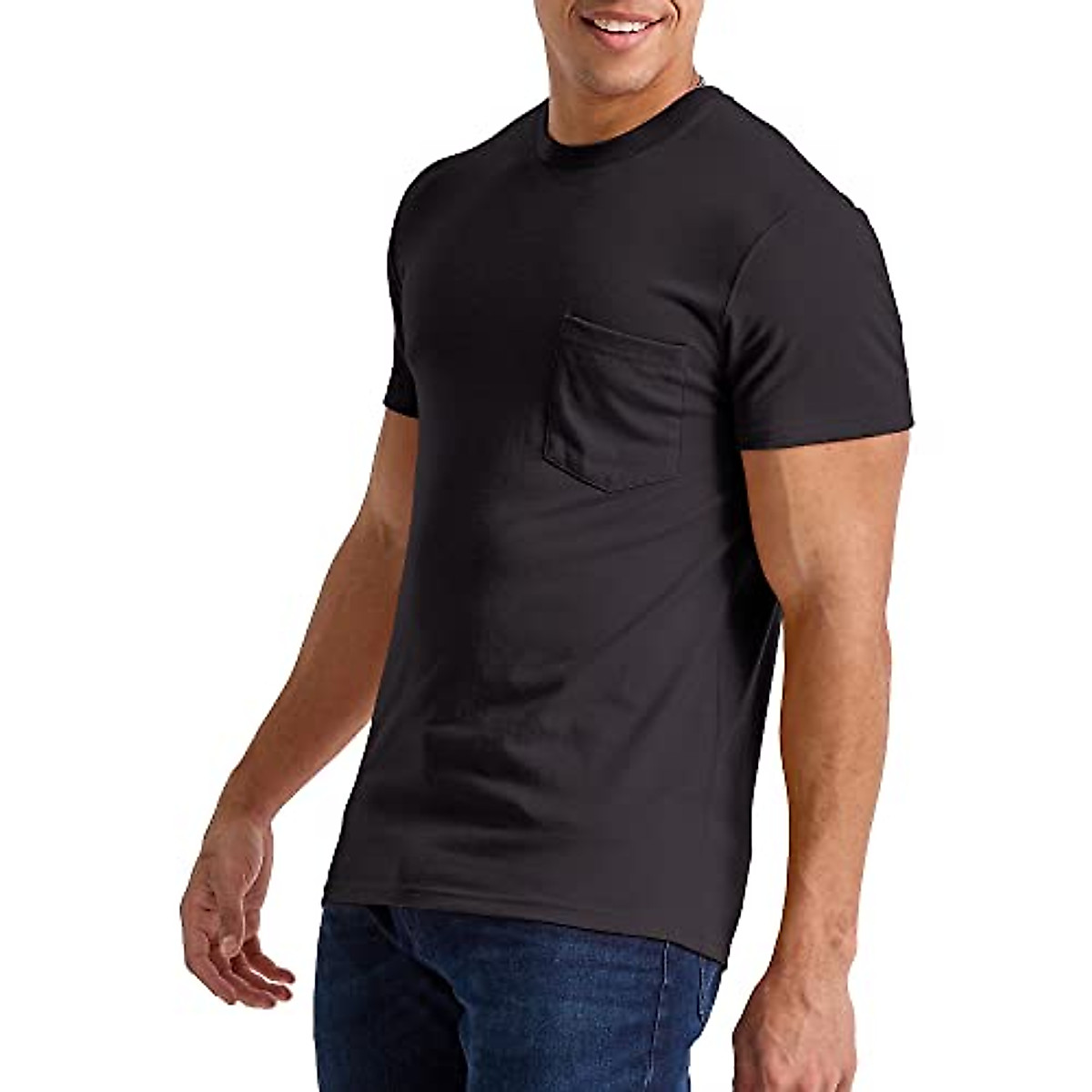 Hanes Originals Men's Short Sleeve Pocket T-Shirt, Tri-Blend Jersey, Black, Medium