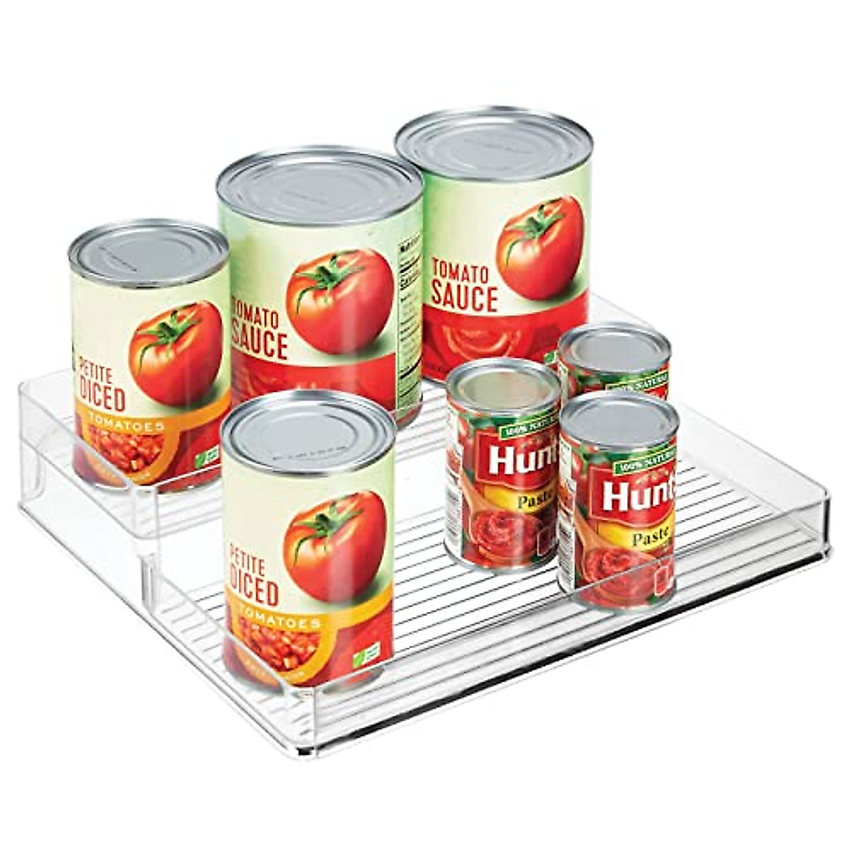 mDesign Plastic Kitchen Food Storage Organizer Shelves, Spice Rack Holder for Cabinet, Cupboard, Countertop, Pantry - Holds Jars, Baking Supplies, Canned Food - 2 Levels - 2 Pack - Clear