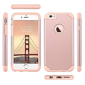 ULAK iPhone 6S Case, iPhone 6 Case, Slim Fit Dual Layer Soft Silicone & Hard Back Cover Bumper Protective Shock-Absorption & Anti-Scratch Case for Apple iPhone 6/6S 4.7 inch, Rose Gold