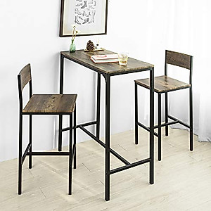 Haotian 3 Piece Bar Set, 1 Bar Table and 2 Stools, 3 Pieces Dining Set, Home Kitchen Breakfast Bar Set, Furniture Dining Set, Natural OGT03-XL