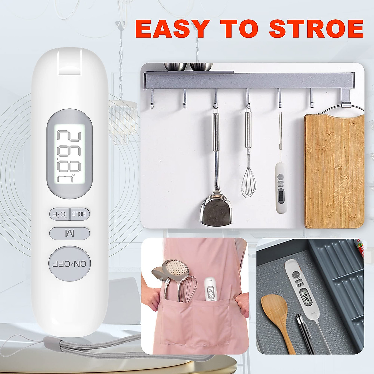 SONSENES Rechargeable Thermometer for Cooking, Kitchen,Cooking,Sugar, Baking, Milk, Tea, Food Thermometer Digital，Hot Liquid Thermometer, Chef Thermometer for BBQ, Meat, Liquid, Baking, Bread