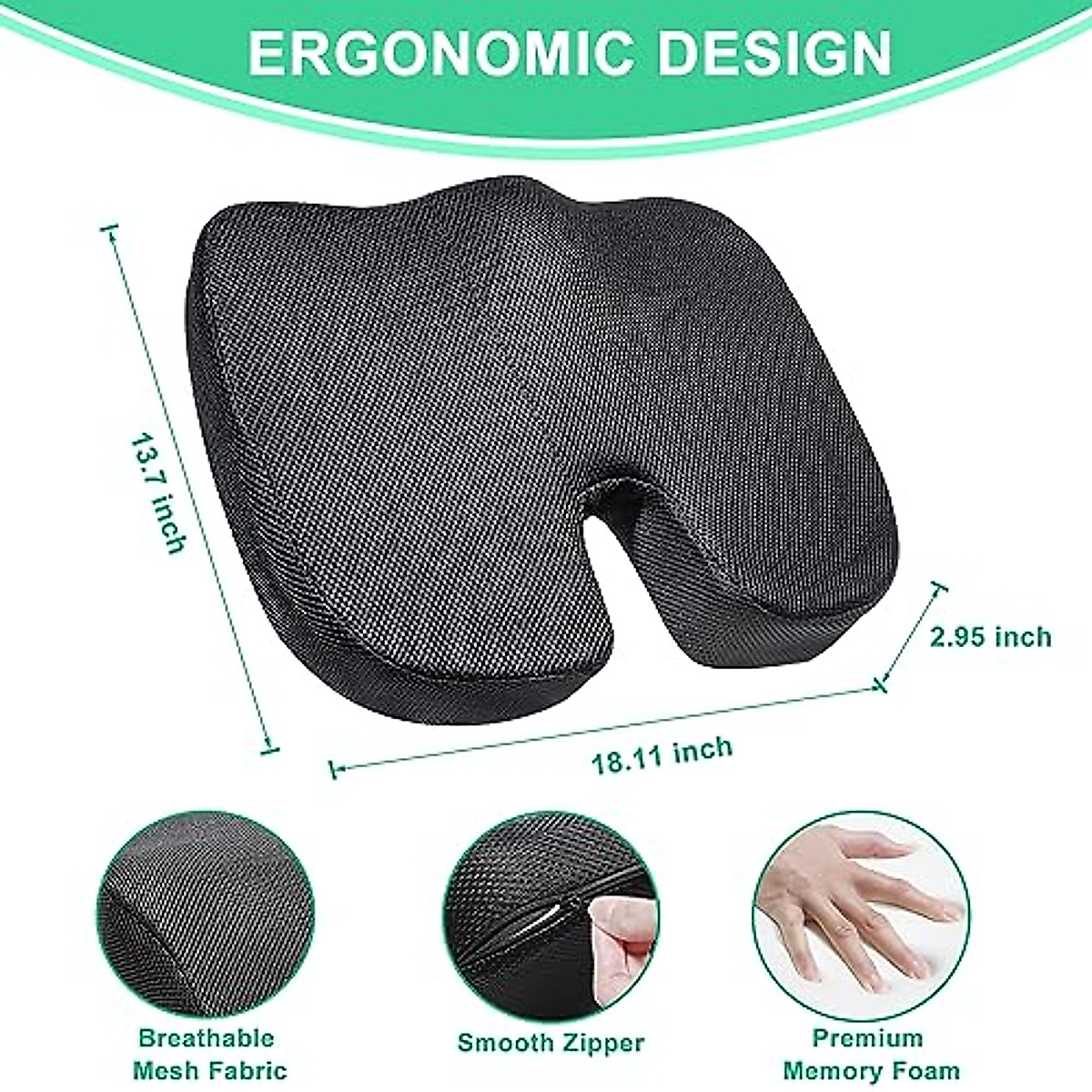 Fitheaven Seat Cushion for Tailbone Pain Relief - Office Chair Cushion
