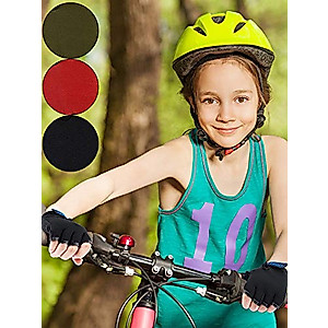 3 Pairs Kids Bike Gloves Half Finger Gloves MTB Road Sport Gloves Anti-Slip Gel Gloves for Children Cycling Biking Breathable Gloves (Black, Army Green, Red, 6-10 Years)