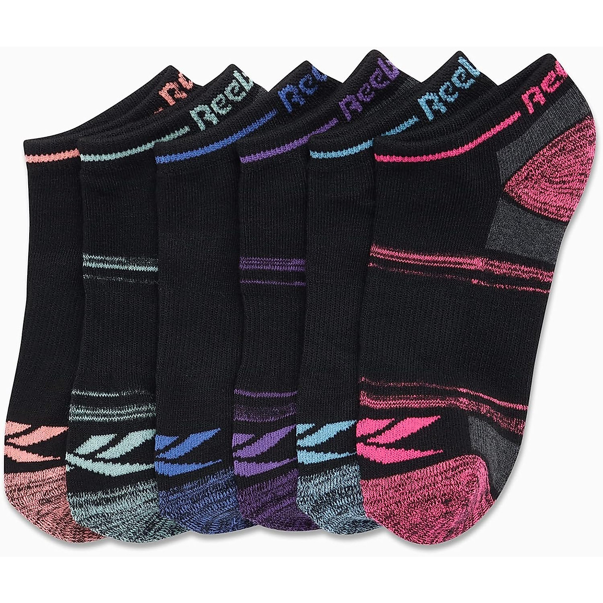 Reebok Women's Low Cut Socks - 6 Pack Soft Cushioned Athletic No Show Socks - Breathable Sports Socks for Women (Size: 4-10), Size 4-10, Stripe Pink/Black