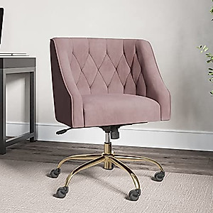 BELLEZE Modern Home Office Chair, Rolling Swivel Desk Chair, Upholstered Velvet Accent Chair, Stylish Comfy Vanity Chair, Adjustable Height - Braelynn (Pink)