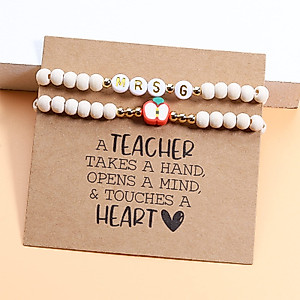 Back to School Teacher Gift Bracelet Personalized Best Teacher Gifts for Women Appreciation Gifts in Bulk Kindergarten Preschool Thank you Present Jewlery Teacher Must Haves (Mrs-C)