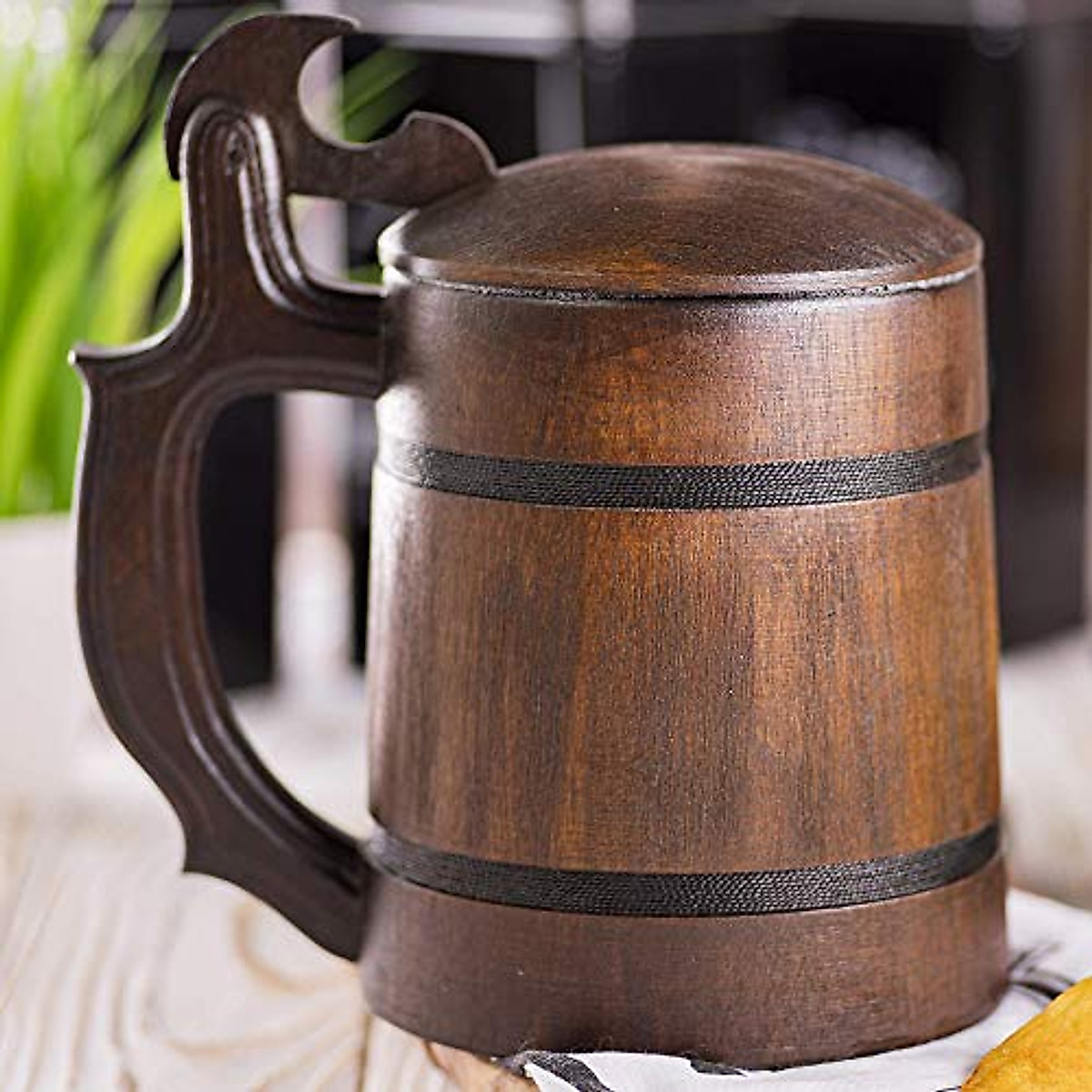 Wooden Beer Mug with Lid, 22 oz, Hunter Beer Stein, Pirate, Medieval, Fantasy, Plain Beer Tankard, DnD Gamer Gift, Geek Gift