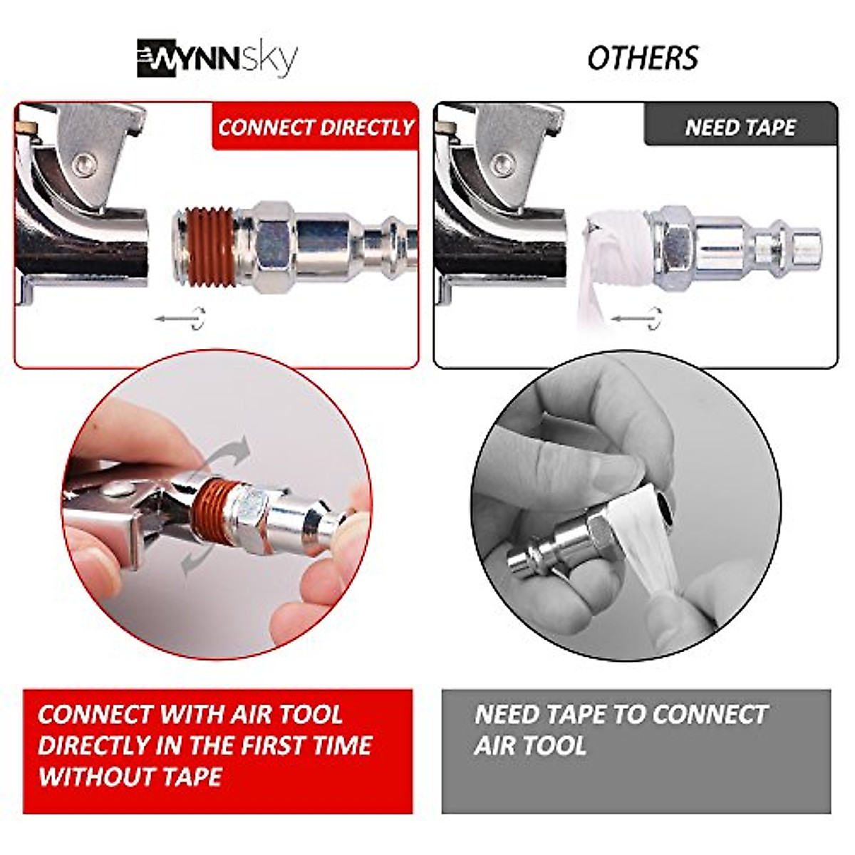 WYNNsky Air Tool and Compressor Accessory Kit, 1/4 Inch NPT 17 Piece Air Hose Fittings with Blow Gun, Tire Gauge and Storage Case