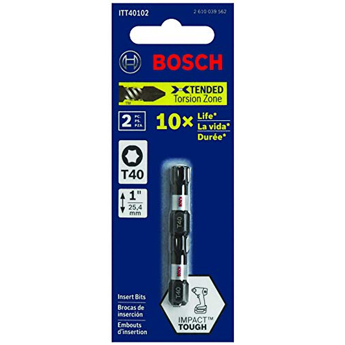 BOSCH ITT40102 2-Pack 1 In. Torx #40 Impact Tough Screwdriving Insert Bits