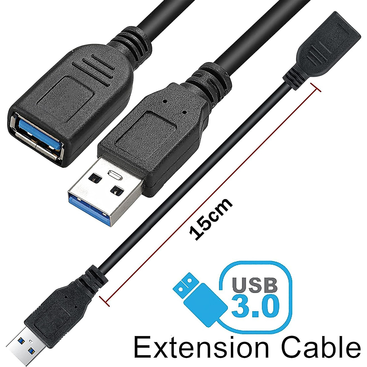 SAITECH IT 10 Pack 15cm Short USB 3.0 Male A to Female A Extension Cable 5GBps for Laptop/PC/Printers- Black