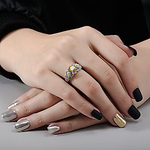 Jewels Store 2.5 Ct Round Cut Citrine Yellow Diamond Sunflower Design Engagement Ring in 925 Sterling Silver White Gold Finish (Silver, 5)