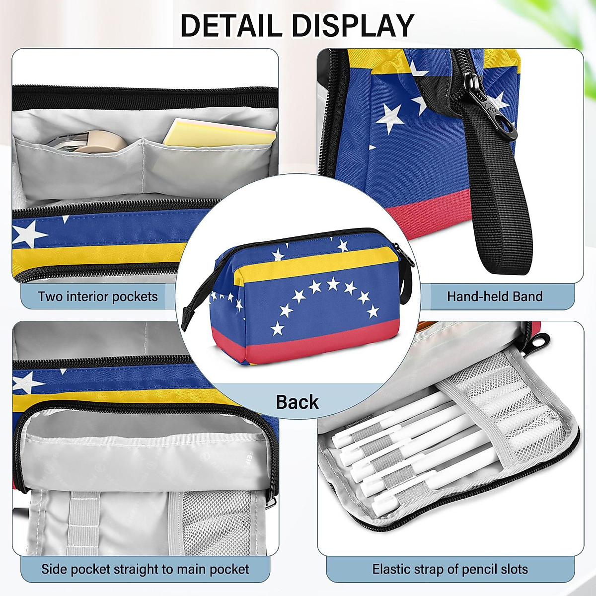 Vozoza Classic Traditional Flag Venezuela Pen Bag Big Capacity Pencil Case with Zipper Pencil Pouch Pen Cases Organizer for Adults