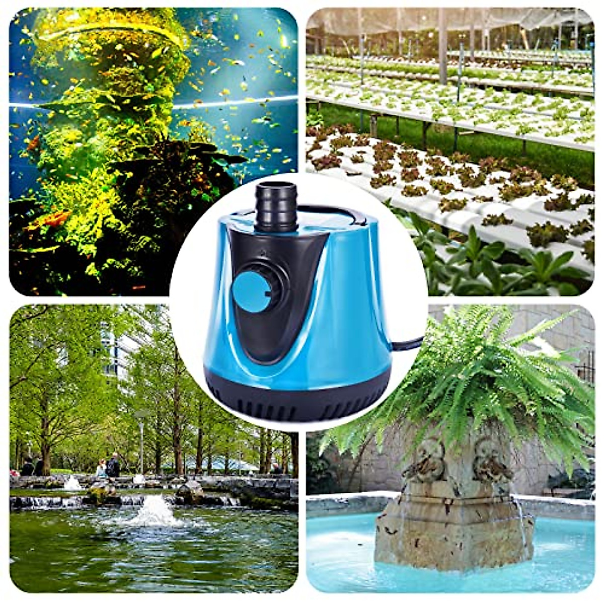 nongovee Aquarium Submersible Pump: 600GPH 2300L/H 45W Adjustable Displacement with 6ft Power Cord for Garden Waterfalls | Pool Covers | Hydroponics | Fish Tanks | Small Ponds | Fountains