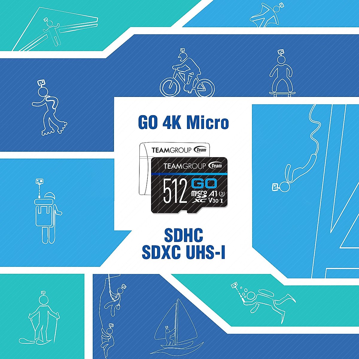 TEAMGROUP GO Card 512GB 2 Pack Micro SDXC UHS-I U3 V30 4K, R/W up to 100/90 MB/s for GoPro & Drone & Action Cameras High Speed Flash Memory Card with Adapter for 4K Shooting TGUSDX512GU364