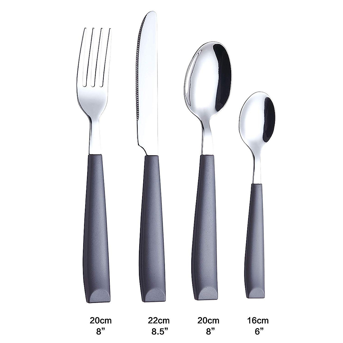 EXZACT Cutlery Set Coloured 16PCS - Stainless Steel with Plastic Wide Handles – Comfortable to Hold - 4 x Forks, 4 x Dinner Knives, 4 x Dinner Spoons, 4 x Teaspoons – Service for 4