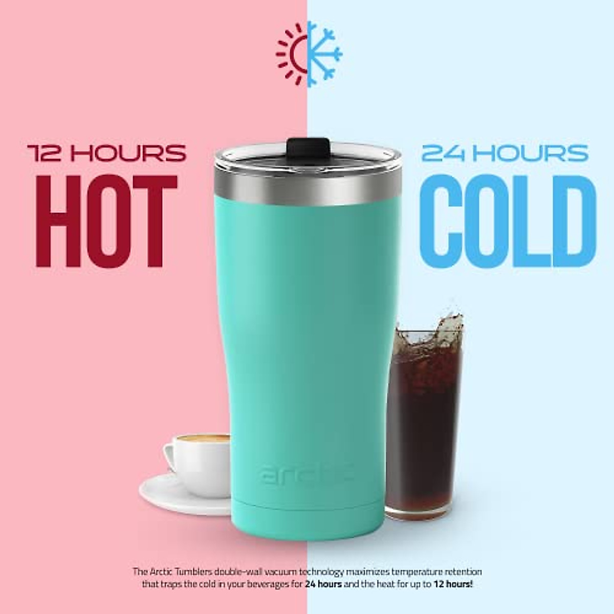 Arctic Tumblers | 20 oz Matte Turquoise Insulated Tumbler with Straw & Cleaner - Retains Temperature up to 24hrs - Non-Spill Splash Proof Lid, Double Wall Vacuum Technology, BPA Free & Built to Last