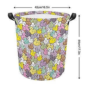 Colorful Baby Ducks Foldable Laundry Basket Waterproof Hamper Storage Bin Bag with Handle 16.5"x 16.5"x 17"