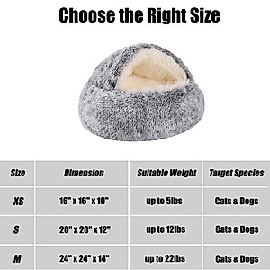 HYQ Small Dog Bed with Cover Cave, Cozy Cat Cave Bed, Round Puppy Bed with Hooded Cover, Cat Beds for Indoor Cats Washable, Dog Beds for Small Dogs with Anti-Slip Bottom (Grey, 20×20 Inch)
