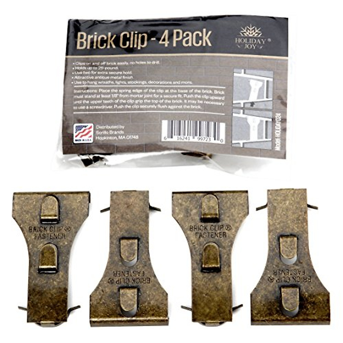 Holiday Joy Brick Clips for Hanging Outdoors - Pack of 4 Hooks to Hang Wall Decor, Christmas Decorations, Garland, Pictures & Wreaths up to 25 Pounds - Hanger Fits 2-1/8 to 2-1/3 Inch Bricks﻿