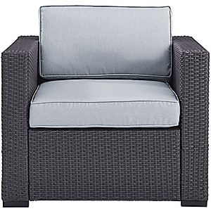 Crosley Furniture KO70130BR-MI Biscayne Outdoor Wicker Arm Chair, Brown with Mist Cushions