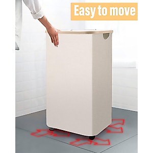 100L Laundry Hamper With Wheels,Large Collapsible Rolling Laundry Basket,Dirty Clothes Hamper With Lid in Laundry Room Bedroom Bathroom College Dorm for Adults,Beige