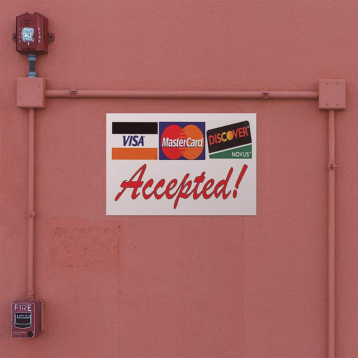 Decal Stickers Multiple Sizes Accepted ! Visa MasterCard Discover Red Industrial Vinyl Safety Sign Label Business 10x7Inches