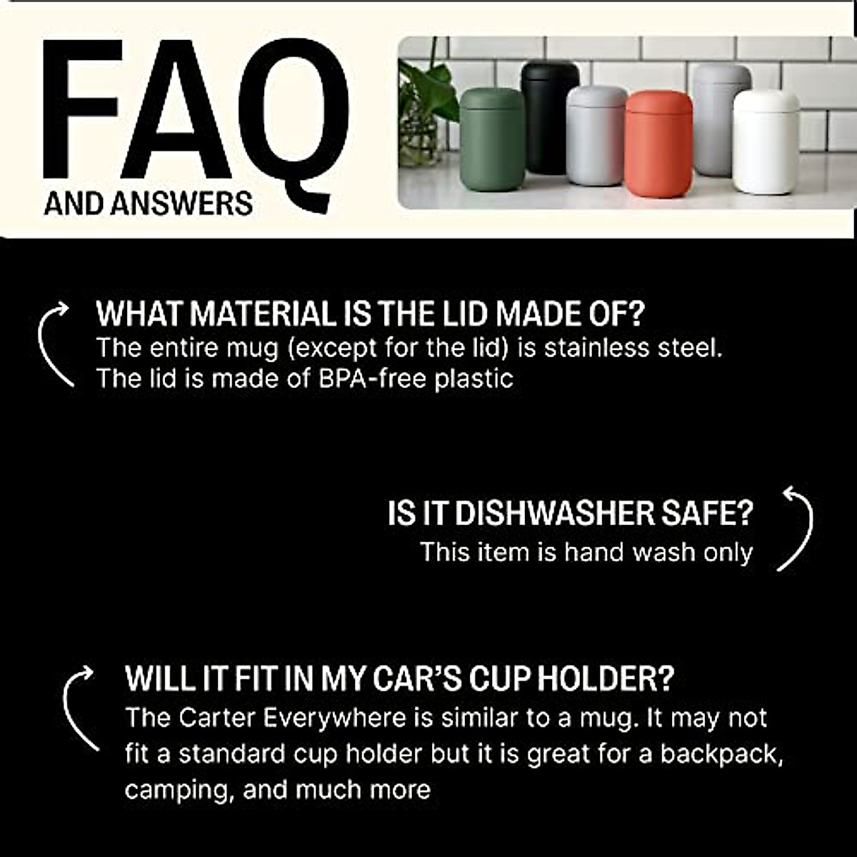 Fellow 16 oz Carter Wide Travel Mug - Wide Mouth Vacuum-Insulated Stainless Steel Coffee Mug - Tea and Coffee Tumbler - Travel Coffee Mug with Ceramic Interior - Matte Black