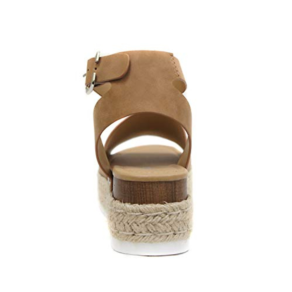 Soda Topic Open Toe Buckle Ankle Strap Espadrilles Flatform Wedge Casual Sandal (10, Tan)