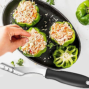 Jalapeno Pepper Corer,FIOTOK Stainless Steel Chili Corer Remover kitchen Tool with Serrated Slice and Rubber Handle Easily Seed Remover or Slice off Vegetables tops for Barbecue Roasting Peppers