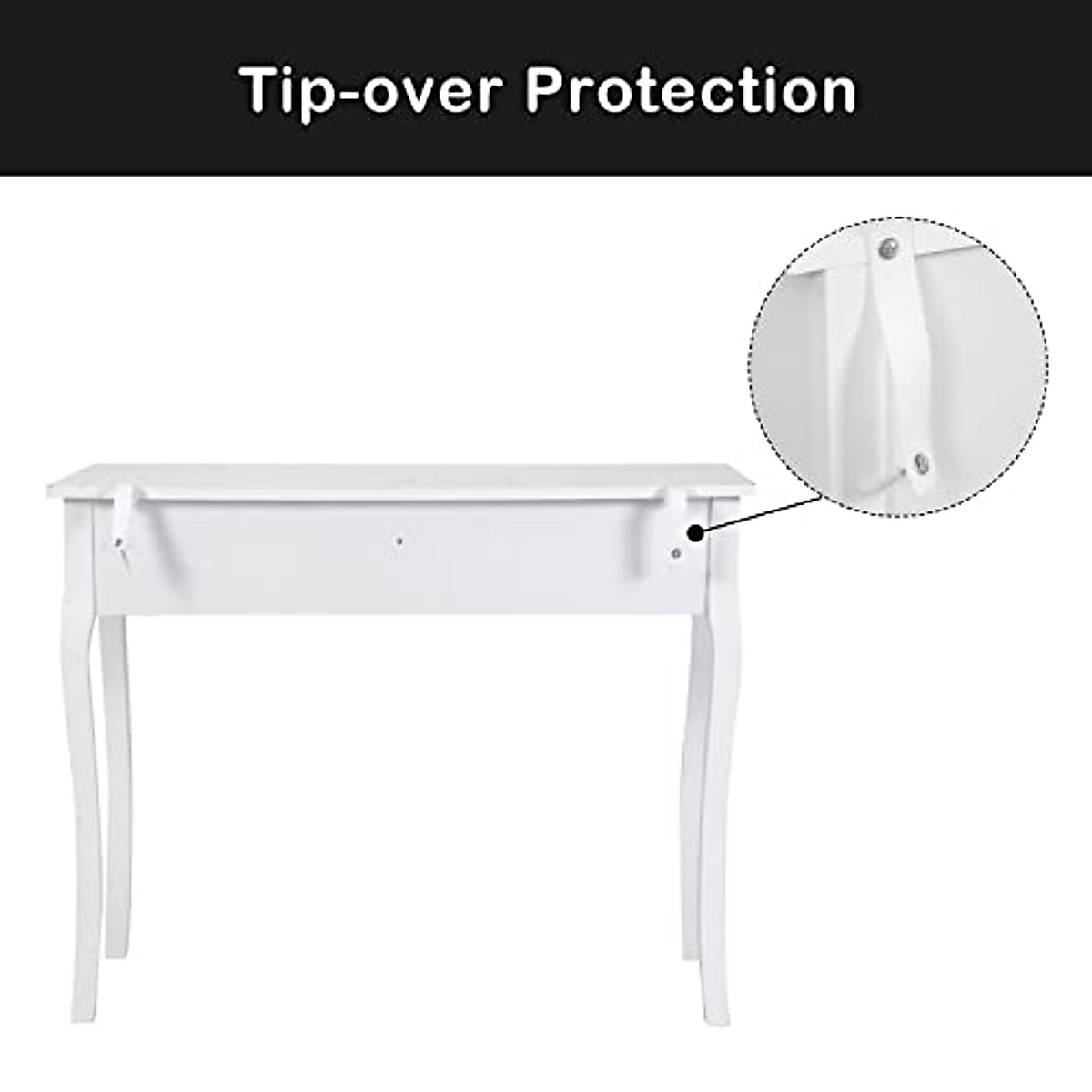 sogesfurniture White Vanity Desk with 2 Drawers, Home Office Desk Vintage Makeup Vanity Table, Curved Legs Writing Desk, Entryway Console Table for Bedroom, Entryway, Home Office