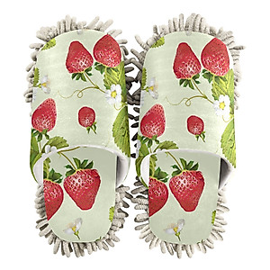 Strawberry Flower Leaves Mop Slippers Shoes Cover for Floor Cleaning Washable Hair Dirty Dust Cleaners Microfiber Mop Socks for Kitchen Office House